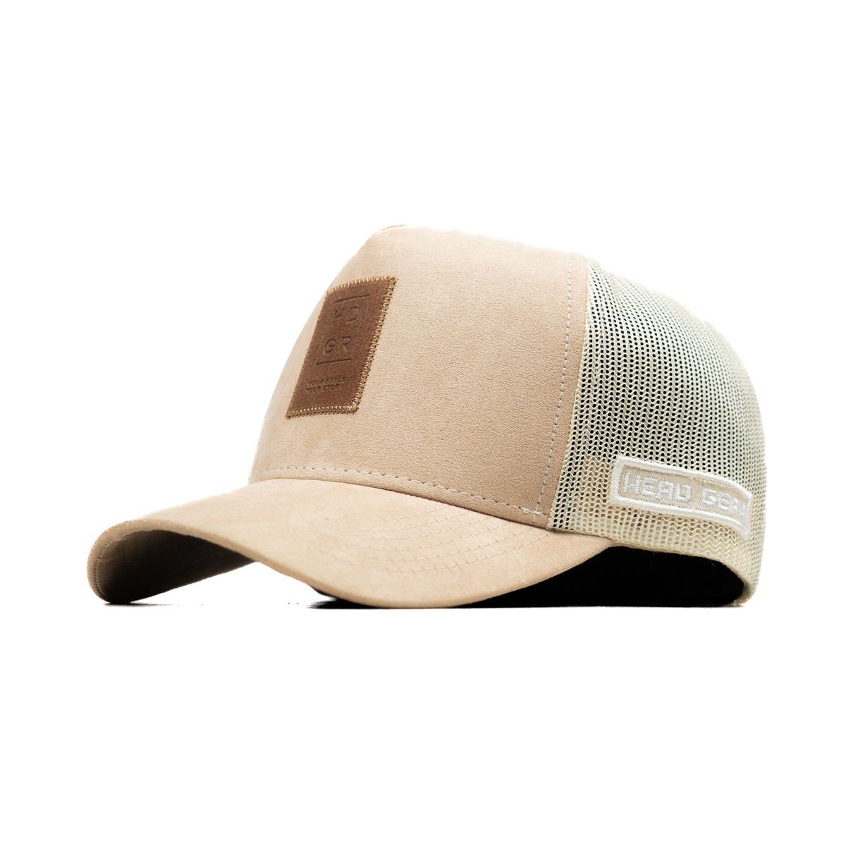 HEAD GEAR OFF-WHITE TRUCKER LEATHER PATCH CAP – Head Gear