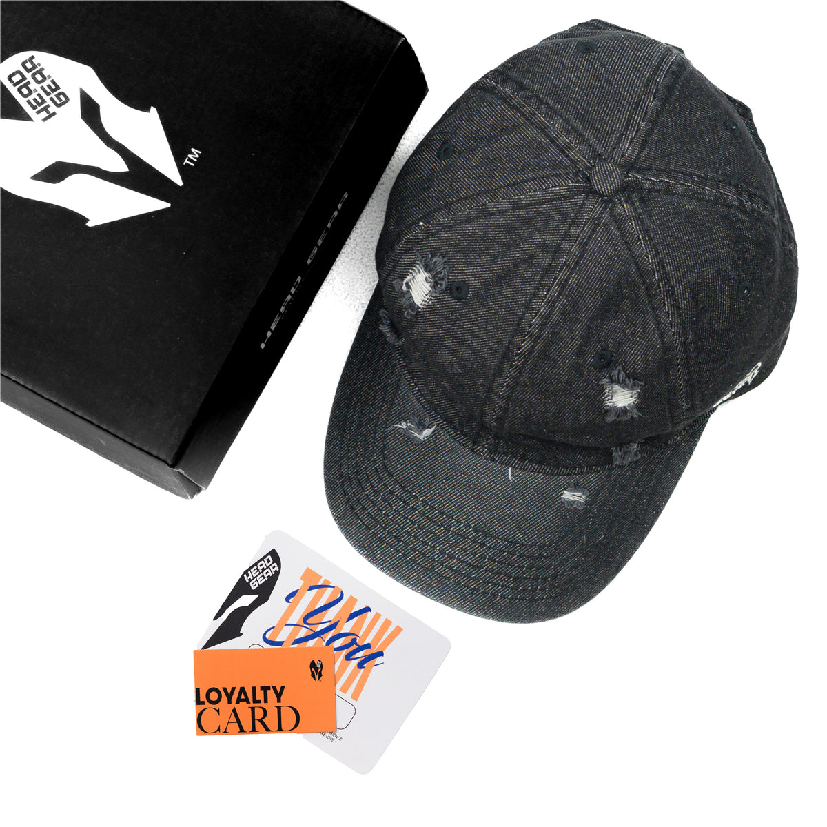 HEAD GEAR BLACK WASHED DENIM RIPPED CAP – Head Gear