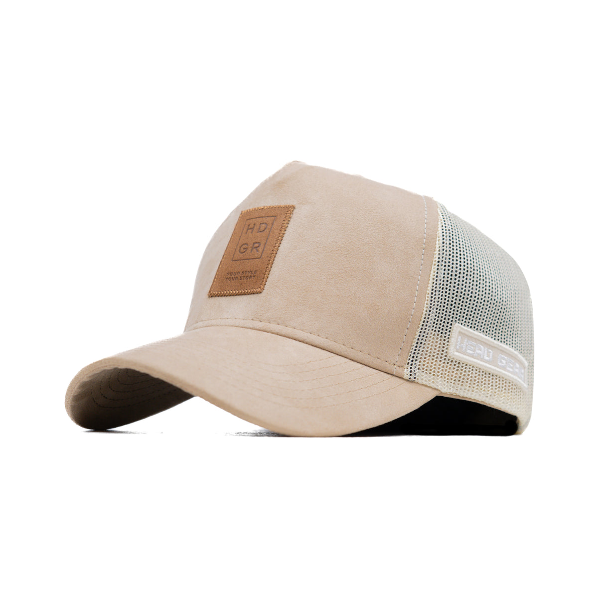 HEAD GEAR OFF-WHITE TRUCKER LEATHER PATCH CAP – Head Gear